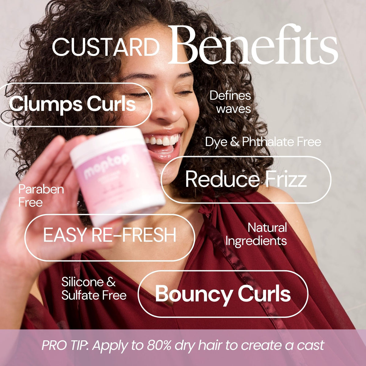 Moptop Curly Hair Custard, Medium Hold Gel for Wavy to Coily Hair ...